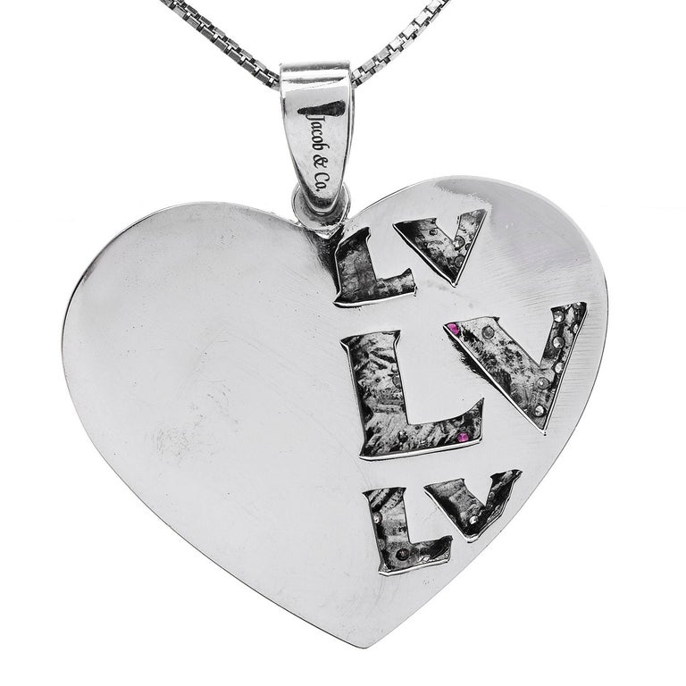 Jacob and Co. Diamond Ruby 18K White GoldCluster "Love" Heart Pendant ...