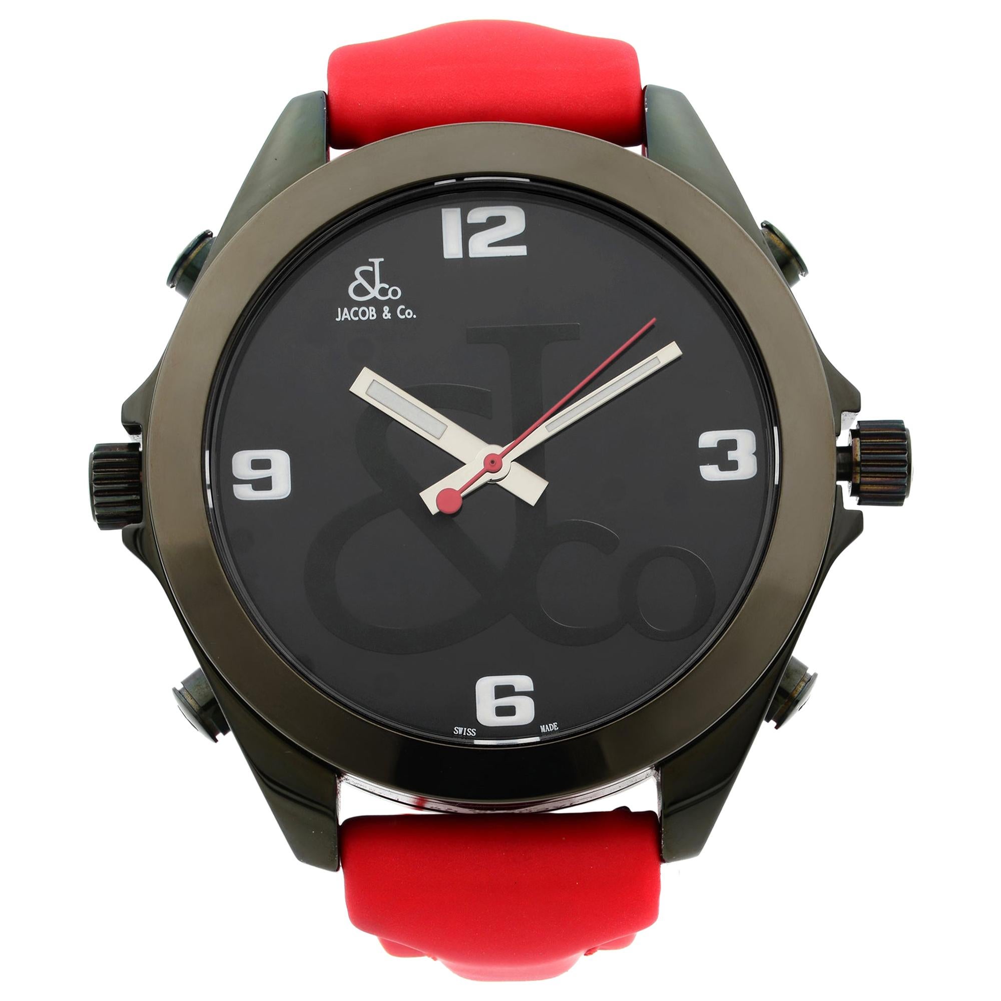 Jacob and Co. Five Time Zone Black PVD Steel Dual Face Silver Quartz ...