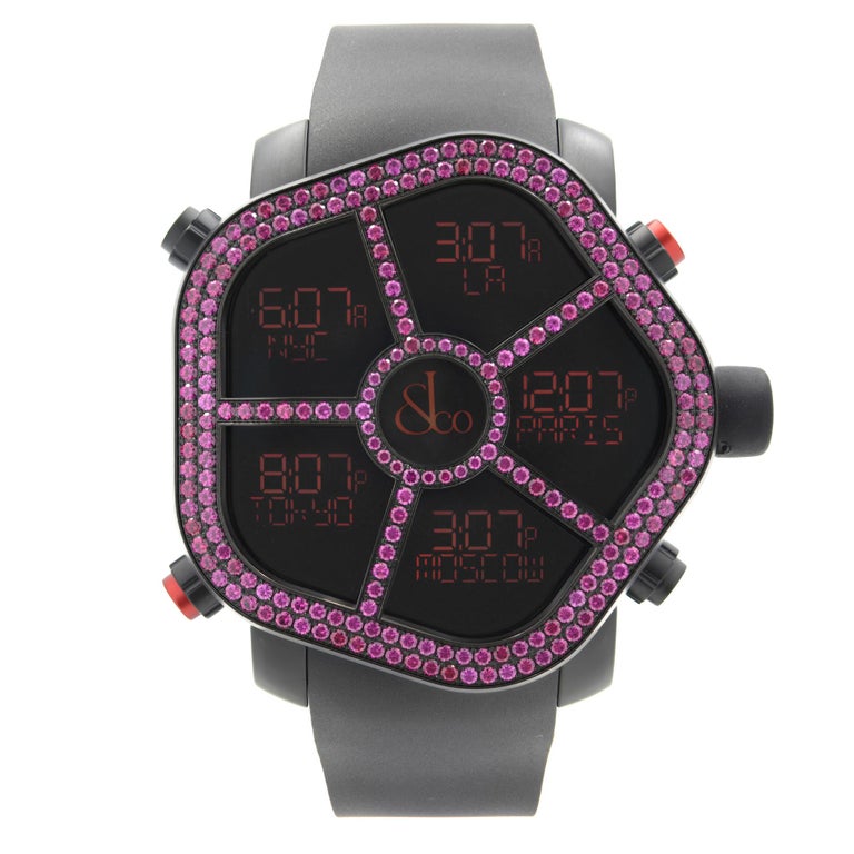 Jacob and Co Ghost 5-Time Zone Steel Ruby Red Bezel Men Watch GH100.11 ...