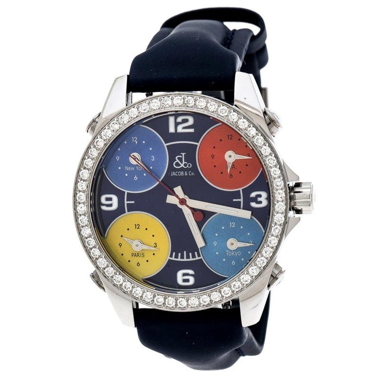 Jacob and Co. Multi-Color Dial Stainless Steel Diamond Five Time Zone ...