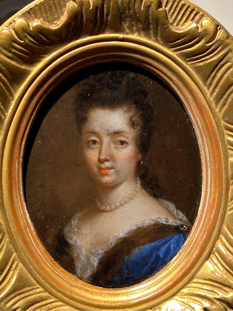 Paar alte Meister-Miniaturen eines militärischen Adelspaares aus dem 17. Jahrhundert, Liebespaar ...