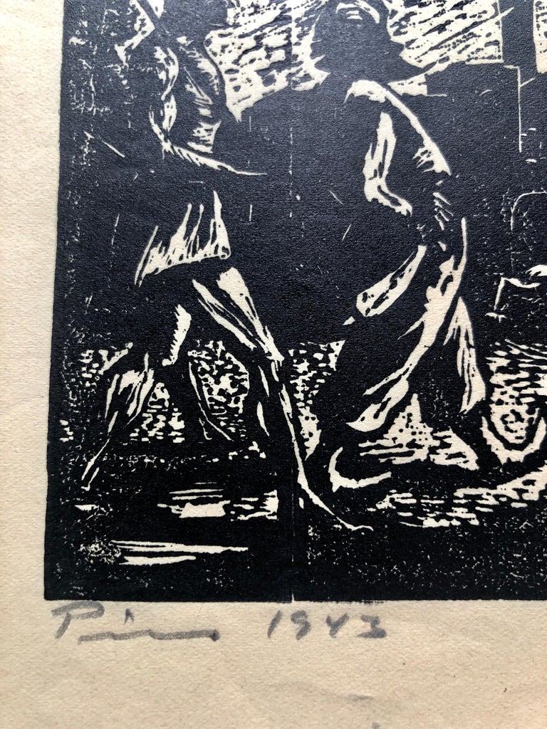 Jacob Pins - 1943 Israeli German Expressionist Woodcut Print Vintage Woodblock Bezalel School ...