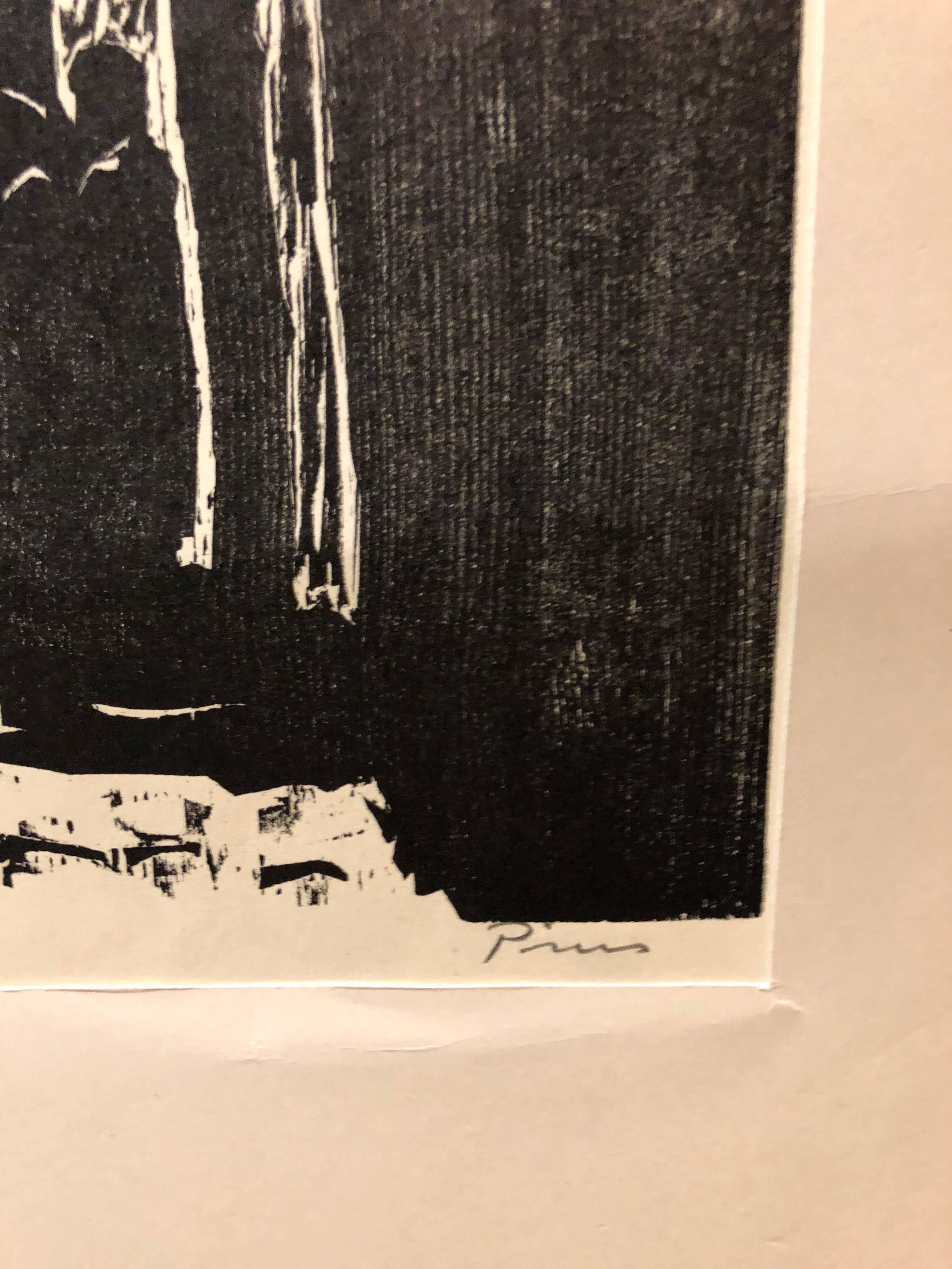 Jacob Pins - German Israeli Expressionist Woodcut Print Pencil Signed Jerusalem For Sale at ...