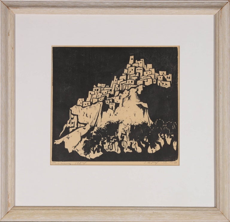 Jacob Pins - Jacob Pins (1917-2005) - 1954 Woodcut, The Hillside Village For Sale at 1stDibs
