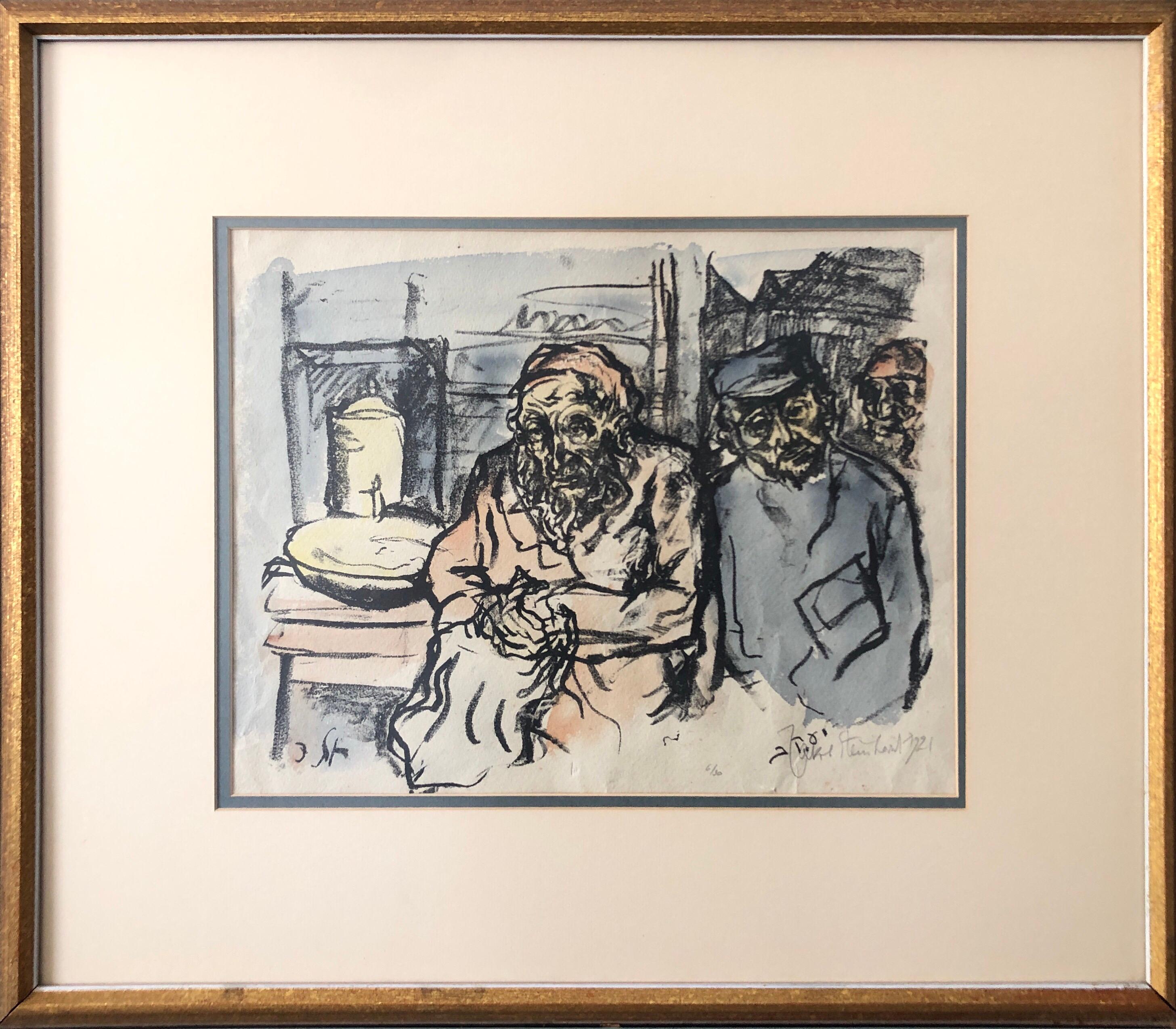 Jacob Pins - German Israeli Large Expressionist Woodcut Print Couple at ...