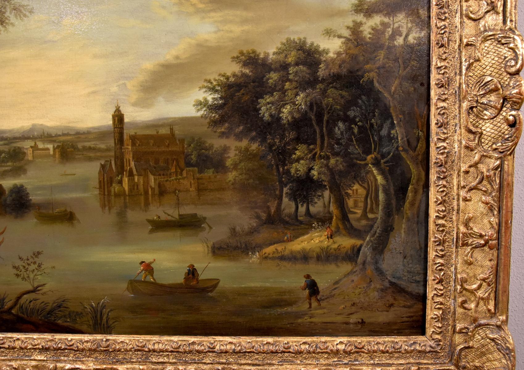 Fluvial Landscape Castles Flemish 17th Century Paint Oil on canvas Old ...