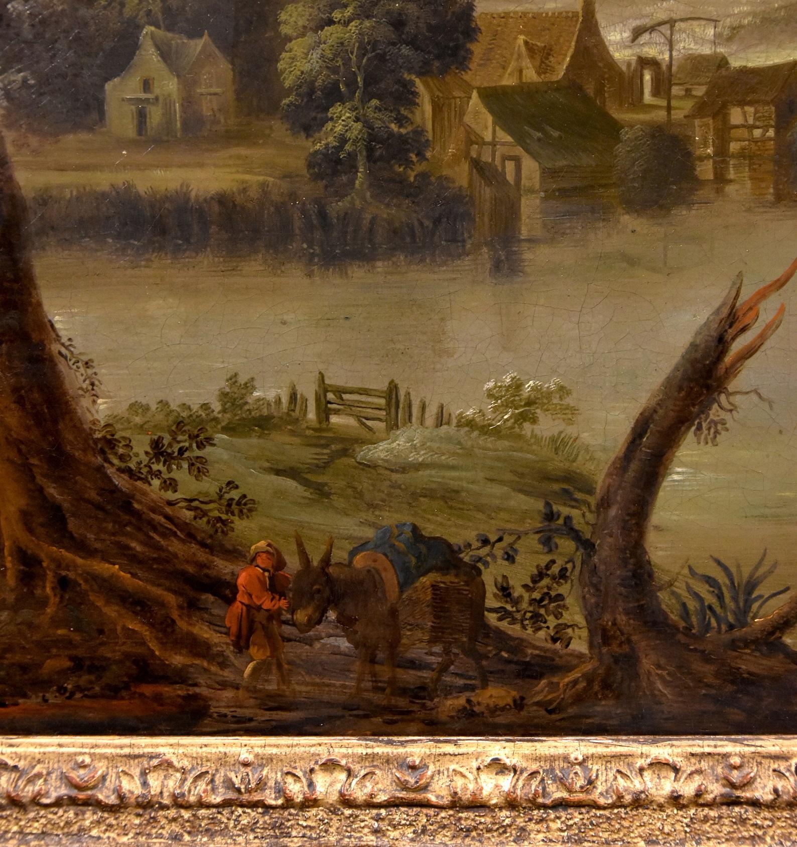 Fluvial Landscape Castles Flemish 17th Century Paint Oil on canvas Old ...