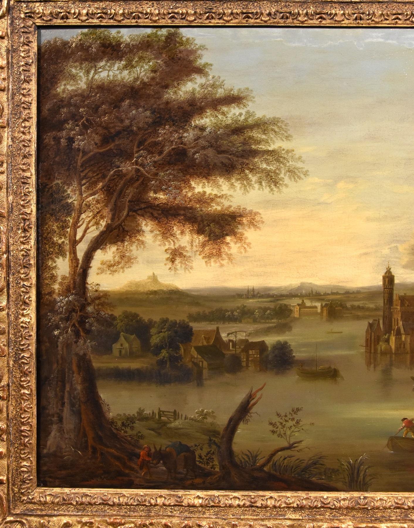 Fluvial Landscape Castles Flemish 17th Century Paint Oil on canvas Old ...