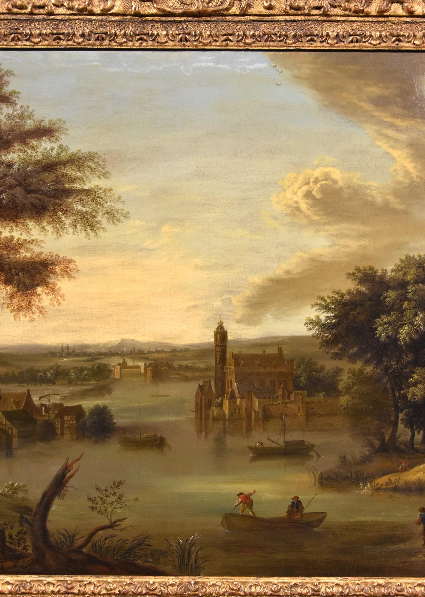 Fluvial Landscape Castles Flemish 17th Century Paint Oil on canvas Old ...