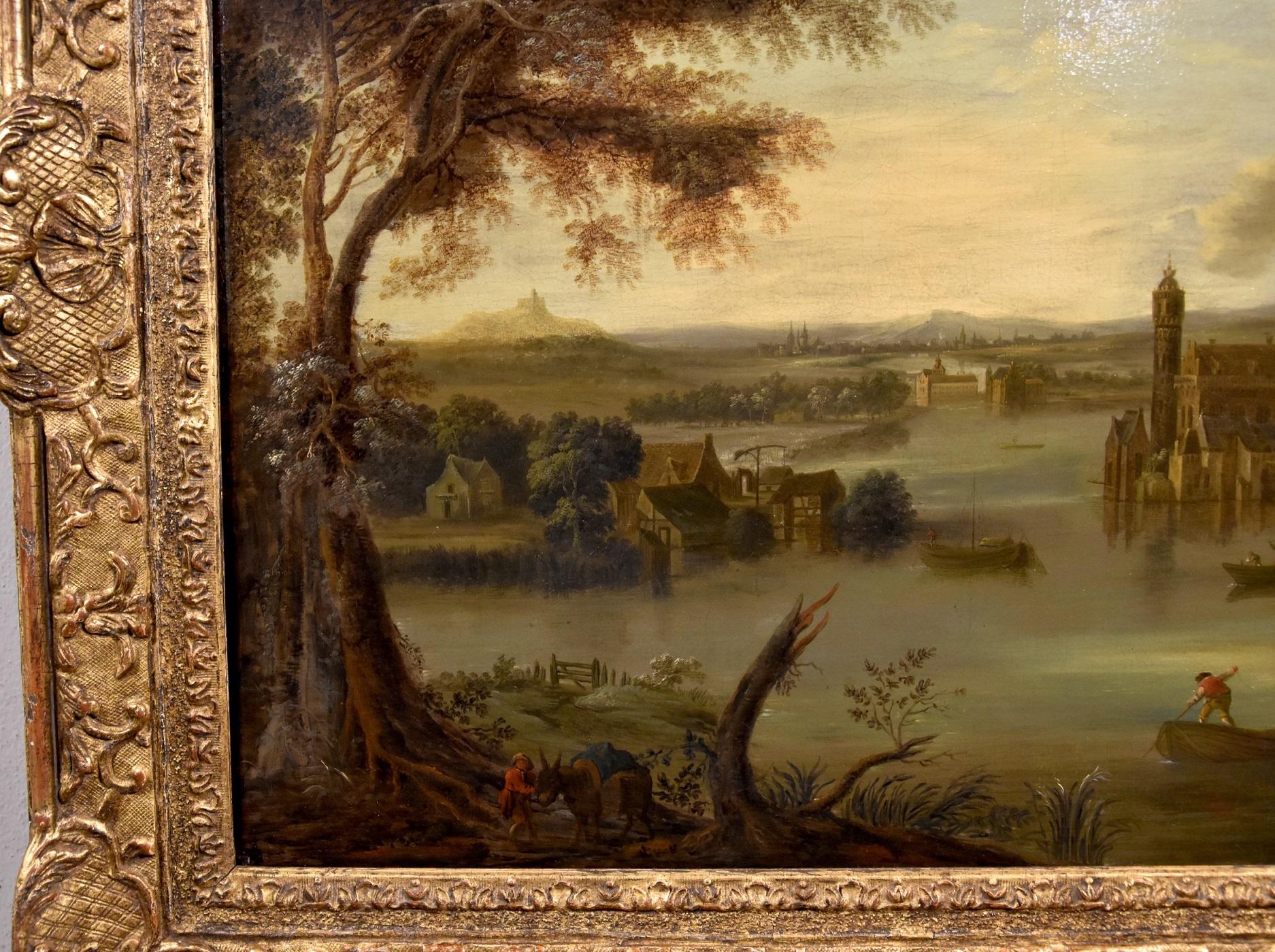 Fluvial Landscape Castles Flemish 17th Century Paint Oil on canvas Old ...