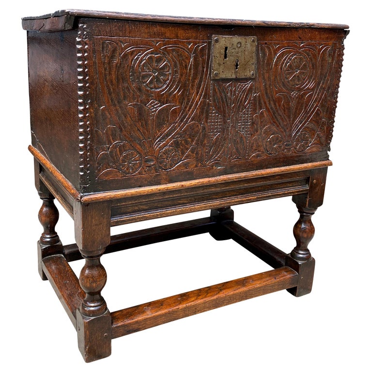 Jacobean Carved Oak Box on Stand For Sale at 1stDibs