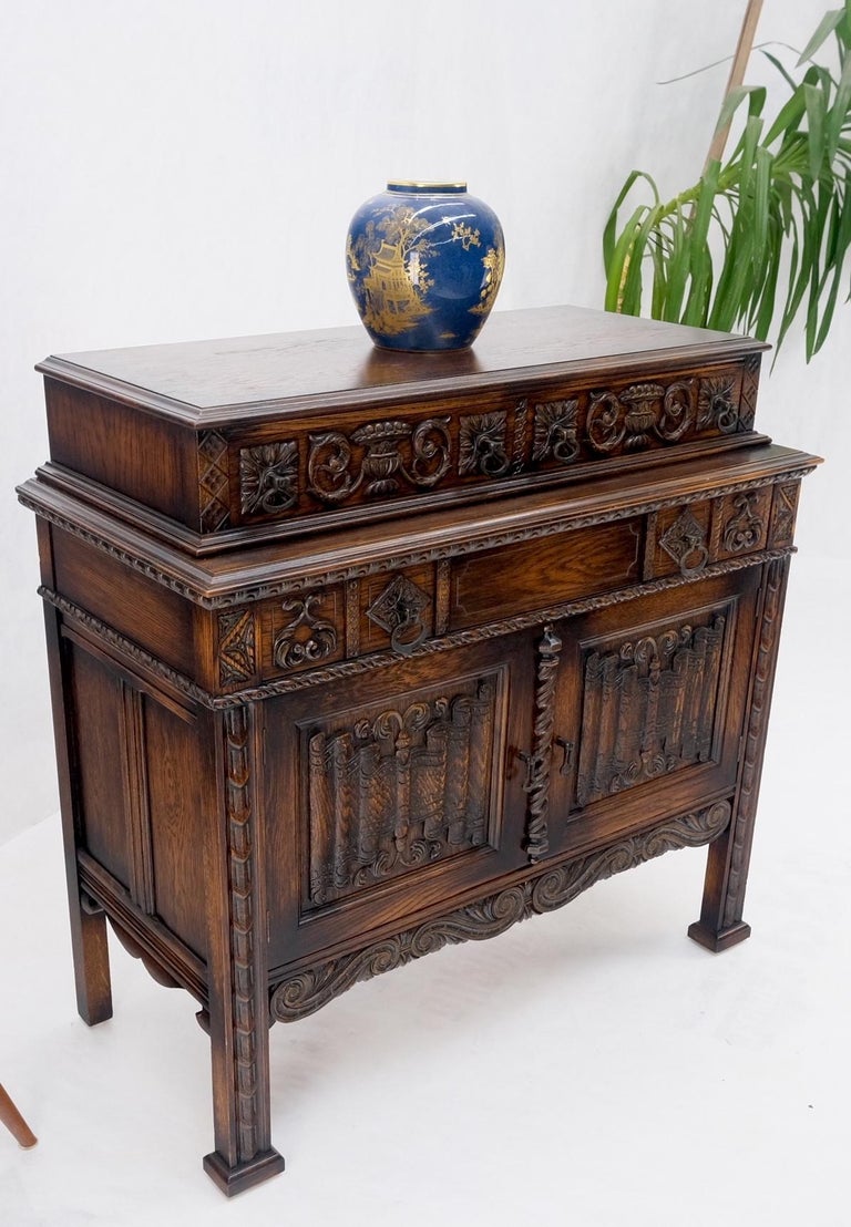 Jacobean Carved Oak Server Buffet 2 Doors 3 Drawers Commode Cabinet ...