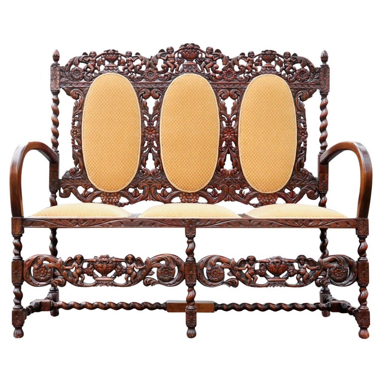 Jacobean Carved Oak Settee For Sale at 1stDibs
