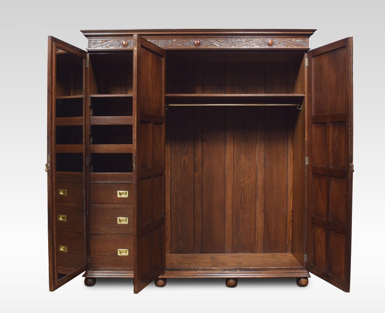 Jacobean Style Carved Oak Three-Door Wardrobe at 1stDibs