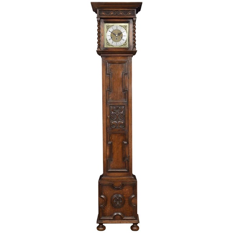 Jacobean Style Oak Cased Grandmother Clock at 1stDibs