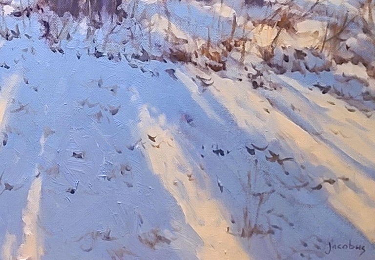 Jacobus Baas - "Winter Tree Shadows" Snowy Maine Scene For Sale at 1stDibs