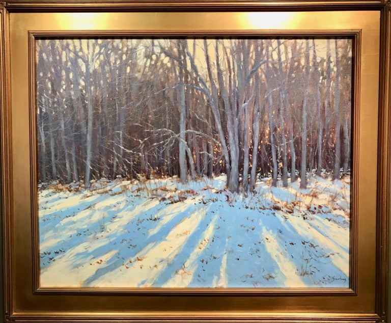 Jacobus Baas - "Winter Tree Shadows" Snowy Maine Scene For Sale at 1stDibs