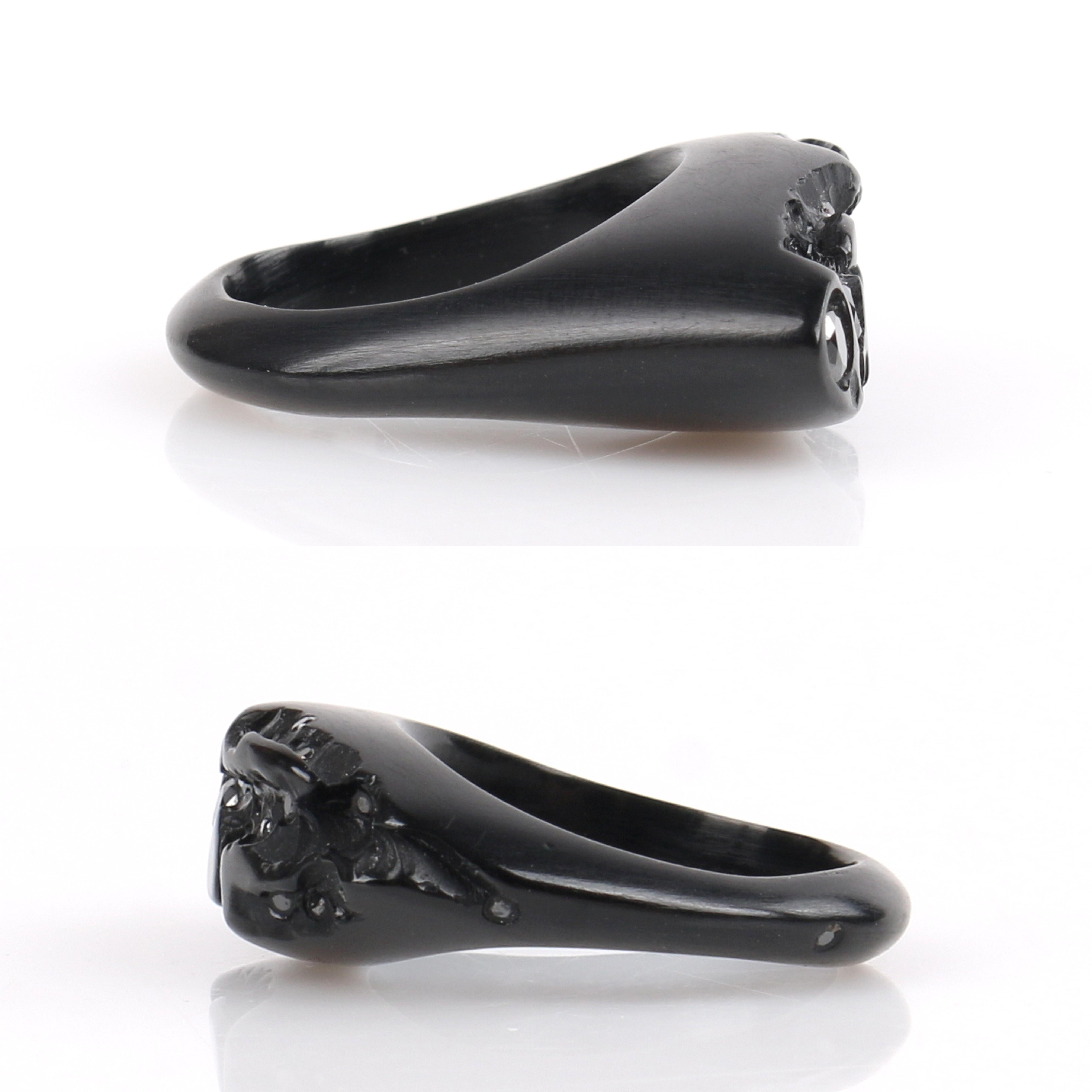 JACQUELINE CULLEN Black Diamond Carved Whitby Jet Statement Ring at ...