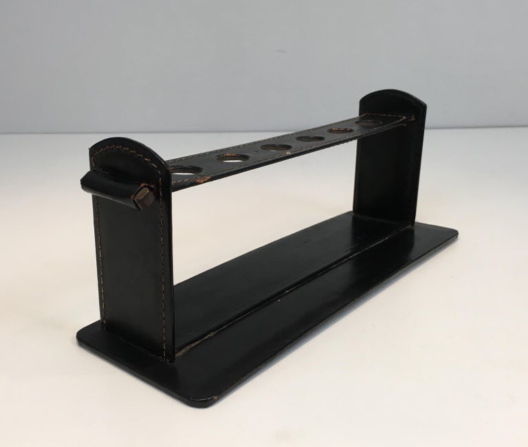 Jacques Adnet, Black Leather Pipes Displayer, French, circa 1950 For ...