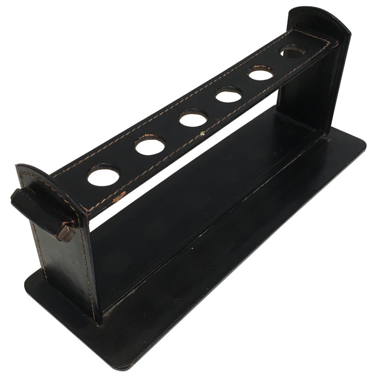 Jacques Adnet, Black Leather Pipes Displayer, French, circa 1950 For ...