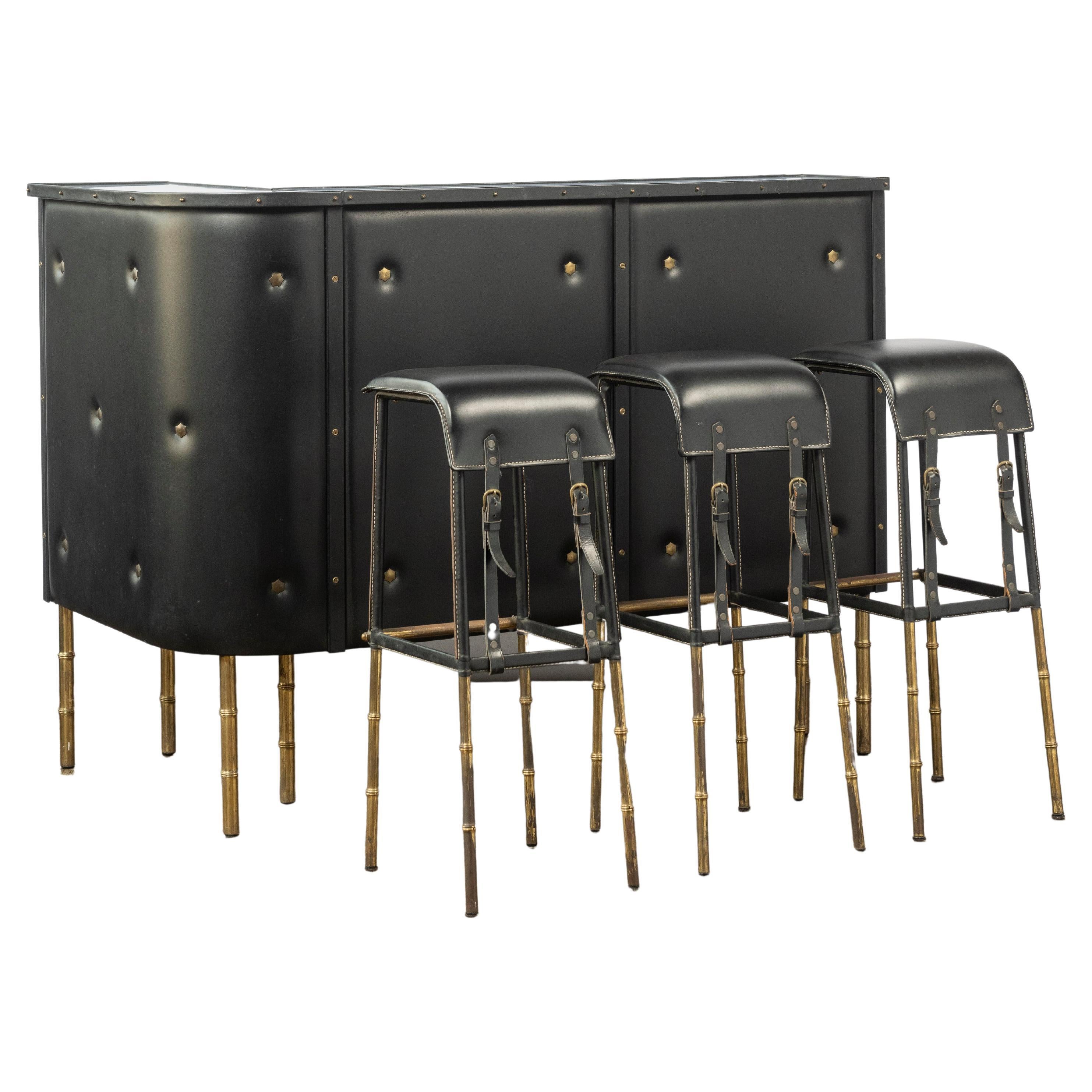 Jacques Adnet Style Bar with Two Stools at 1stDibs