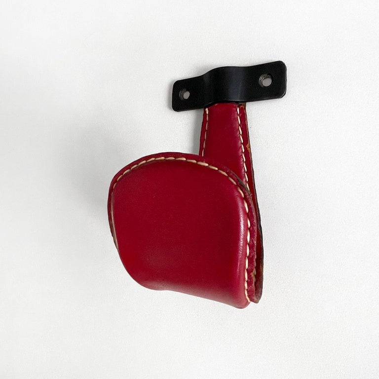 Jacques Adnet French Leather and Iron Hook For Sale at 1stDibs