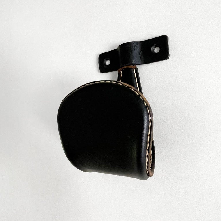 Jacques Adnet French Leather and Iron Hook For Sale at 1stDibs