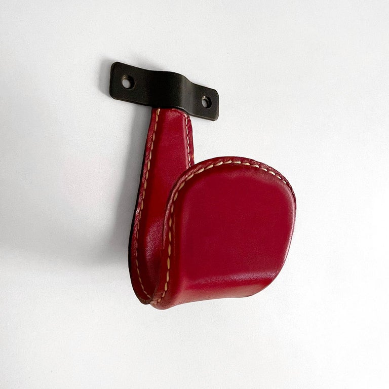 Jacques Adnet French Leather and Iron Hook For Sale at 1stDibs