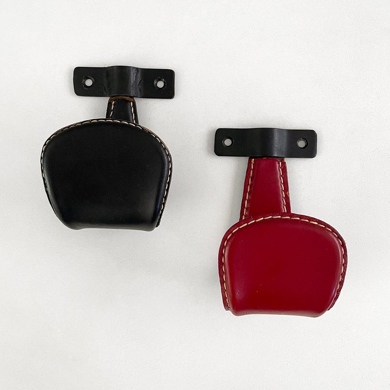 Jacques Adnet French Leather and Iron Hook For Sale at 1stDibs