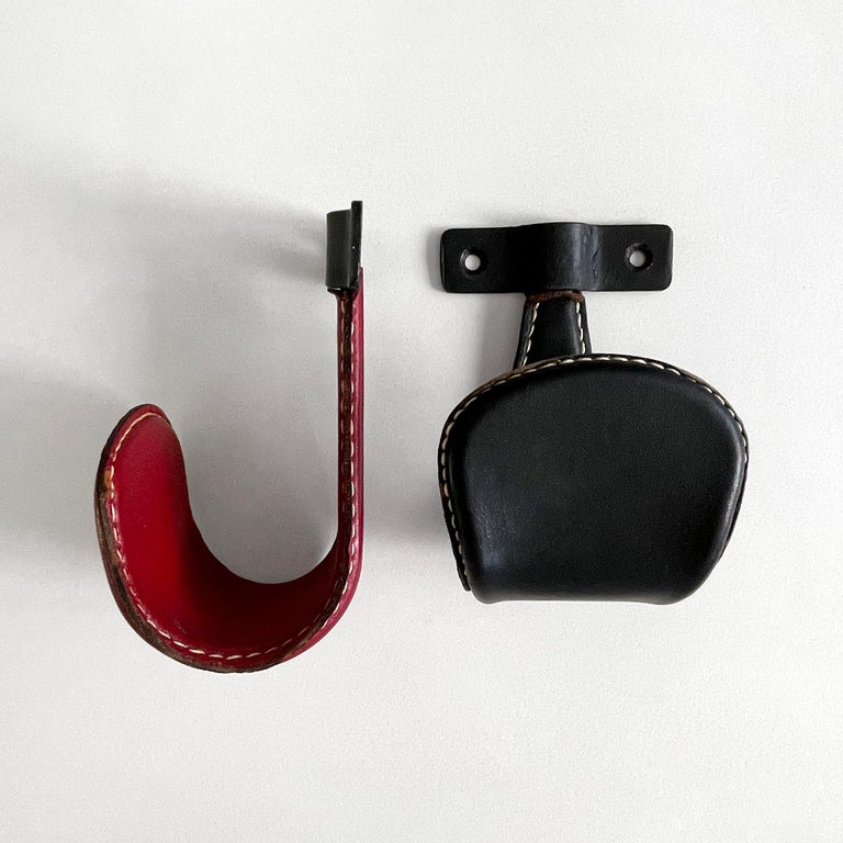 Jacques Adnet French Leather and Iron Hook For Sale at 1stDibs