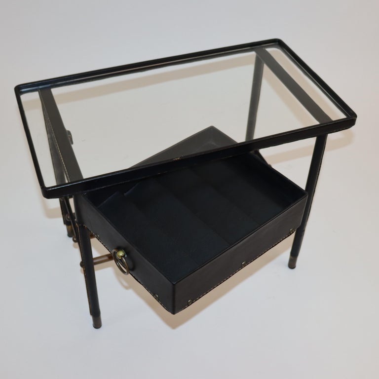 Jacques Adnet Hand-Stitched Black Leather Night Stand, 1950's France at ...