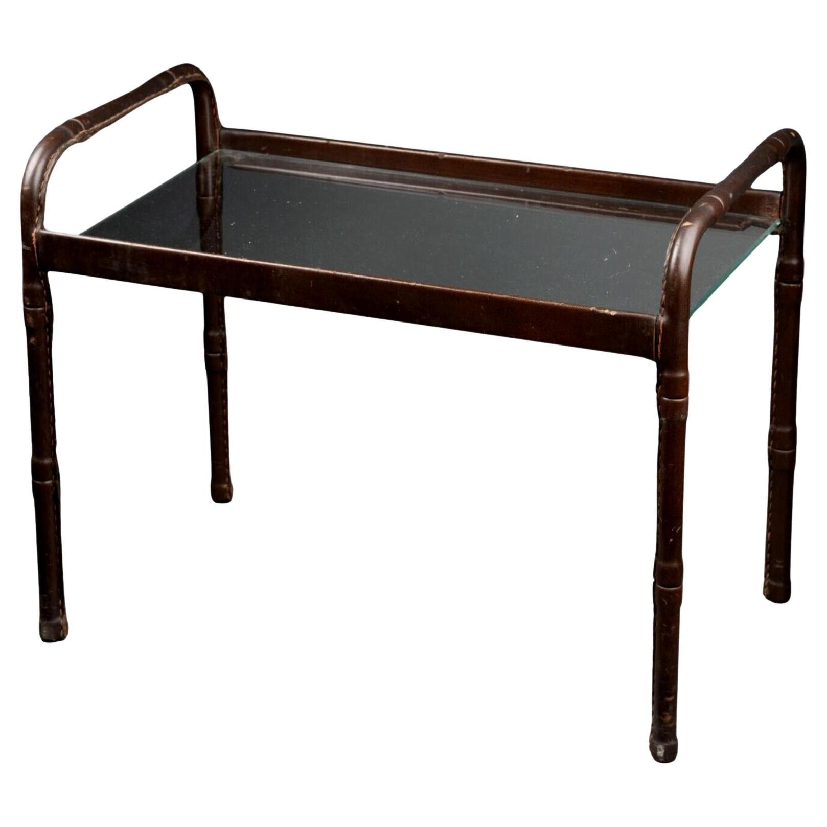 Jacques Adnet Black Leather and Glass Side Table or Night Stand France ...