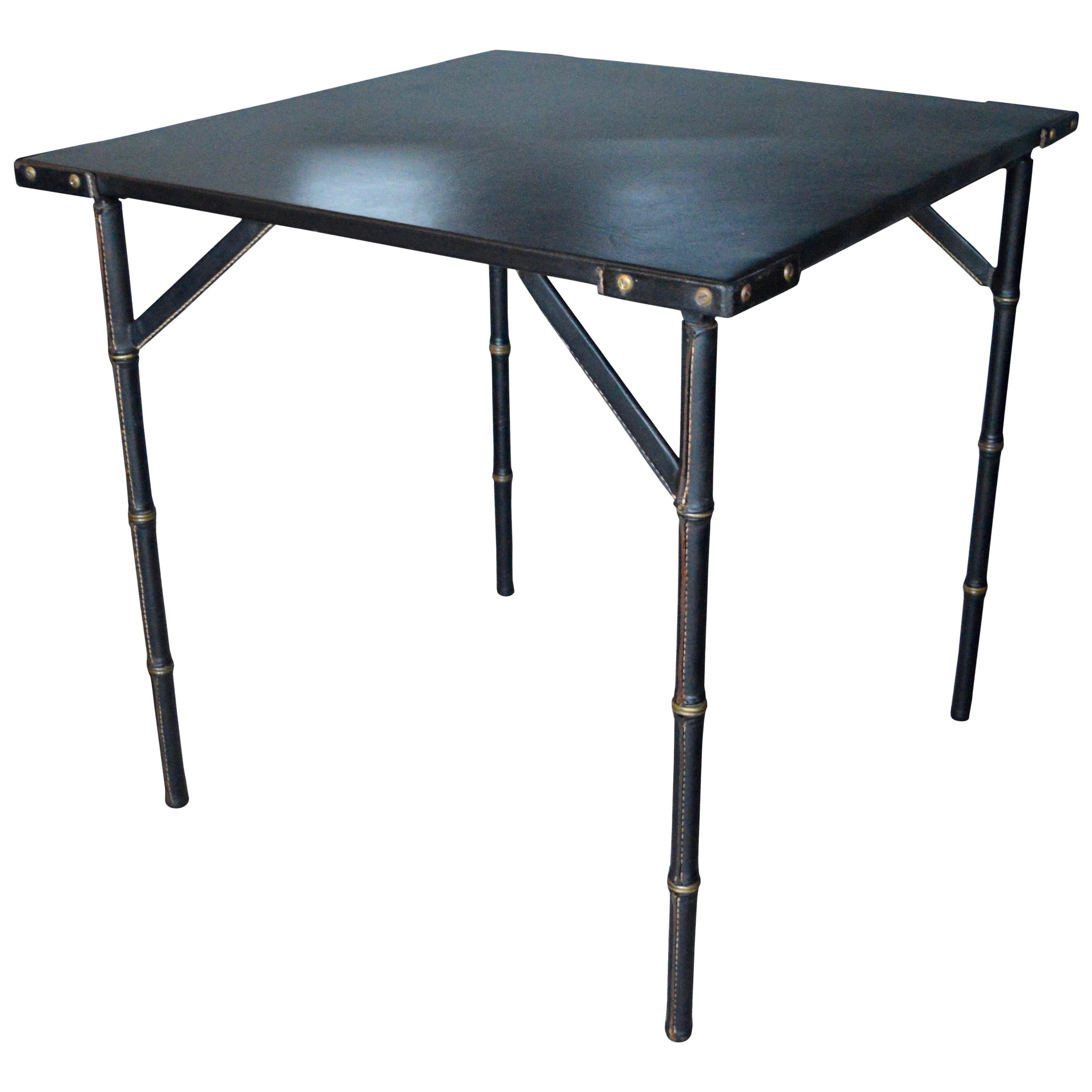 Jacques Adnet Black Leather Game Table at 1stDibs