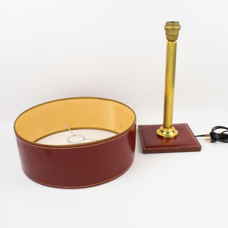 Jacques Adnet Red Hand-Stitched Leather-Clad Table Lamp at 1stDibs