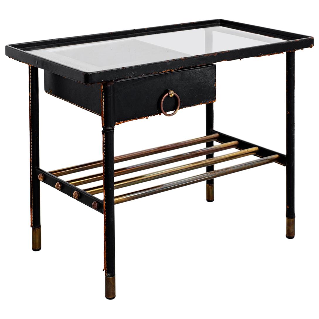 Jacques Adnet Sant Gobind Glass Low Wood Table, France 1940's at 1stDibs