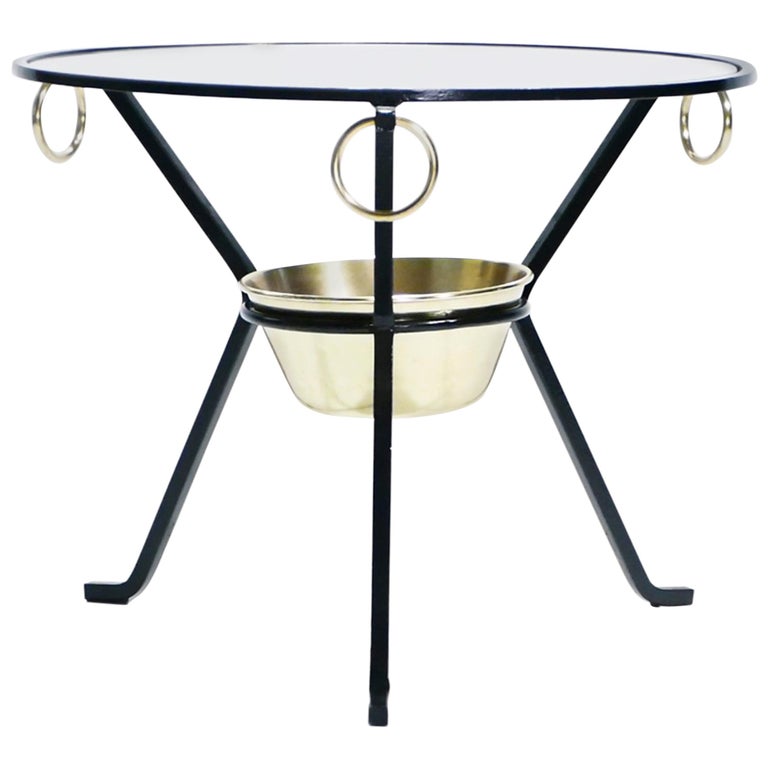 Jacques Adnet Side Table Gueridon Iron and Brass, 1950s at 1stDibs