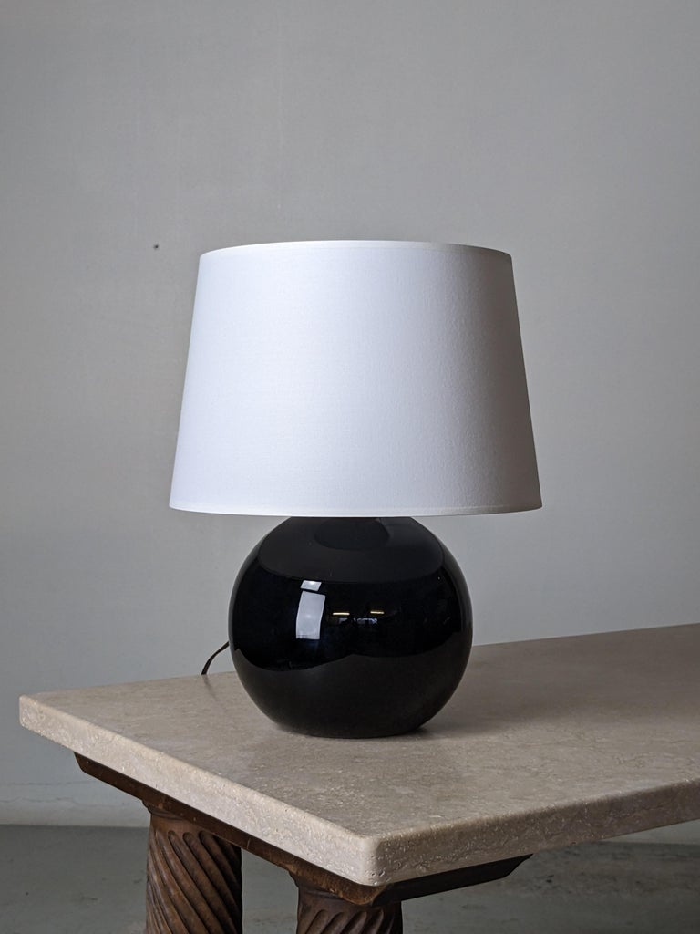 Jacques Adnet Spherical Table Lamp, Black Opaline Glass, France 1930 ...