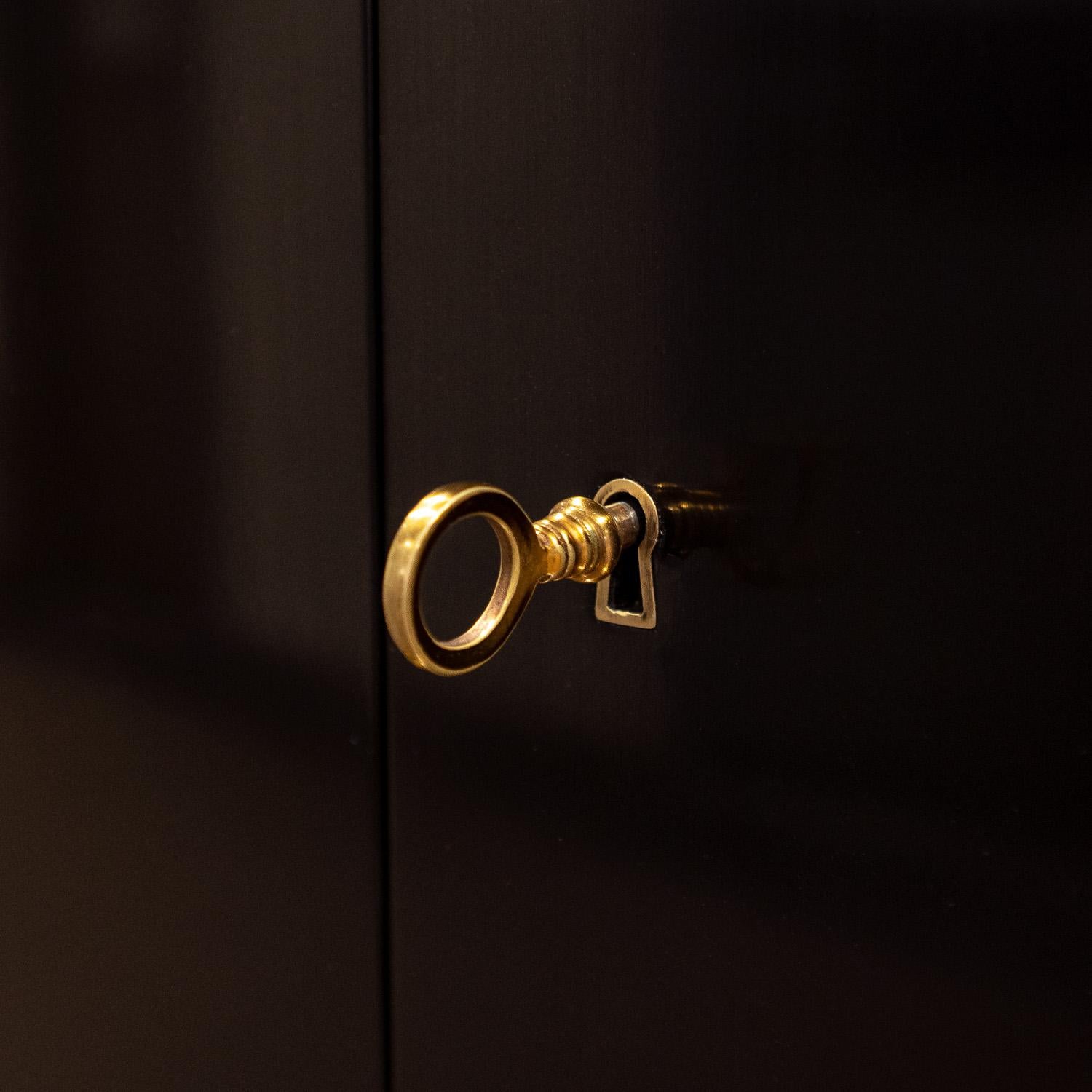 Jacques Adnet Style 2-Door Cabinet in Black Lacquer with Brass 1940s at ...