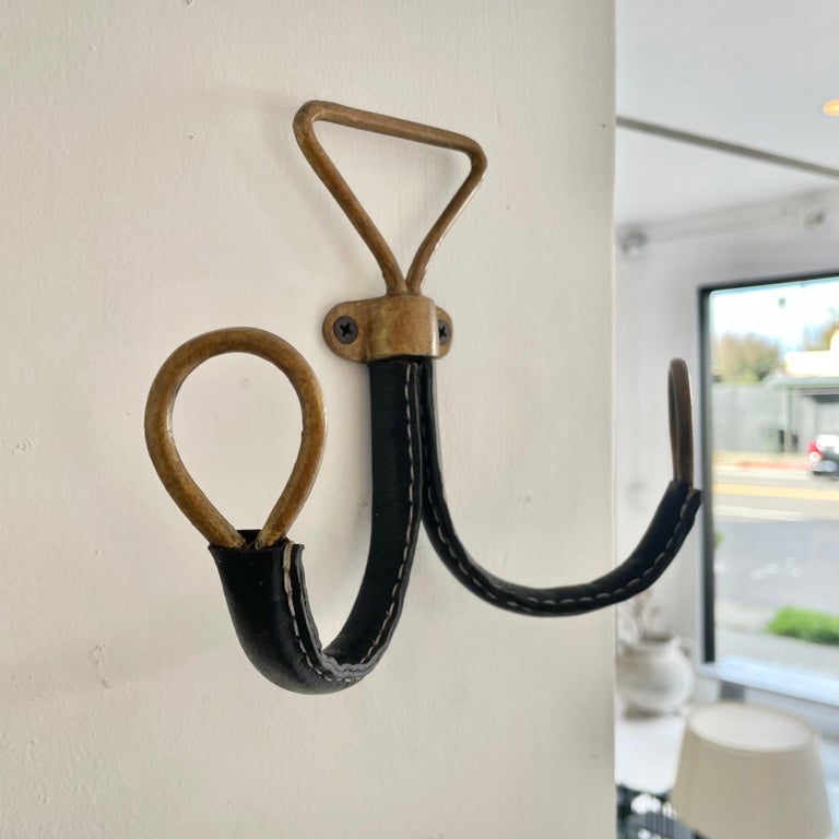 Jacques Adnet Style Leather Hook, 1970s France For Sale at 1stDibs