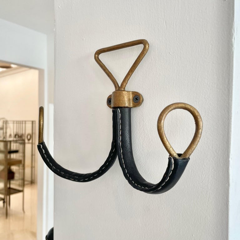 Jacques Adnet Style Leather Hook, 1970s France For Sale at 1stDibs
