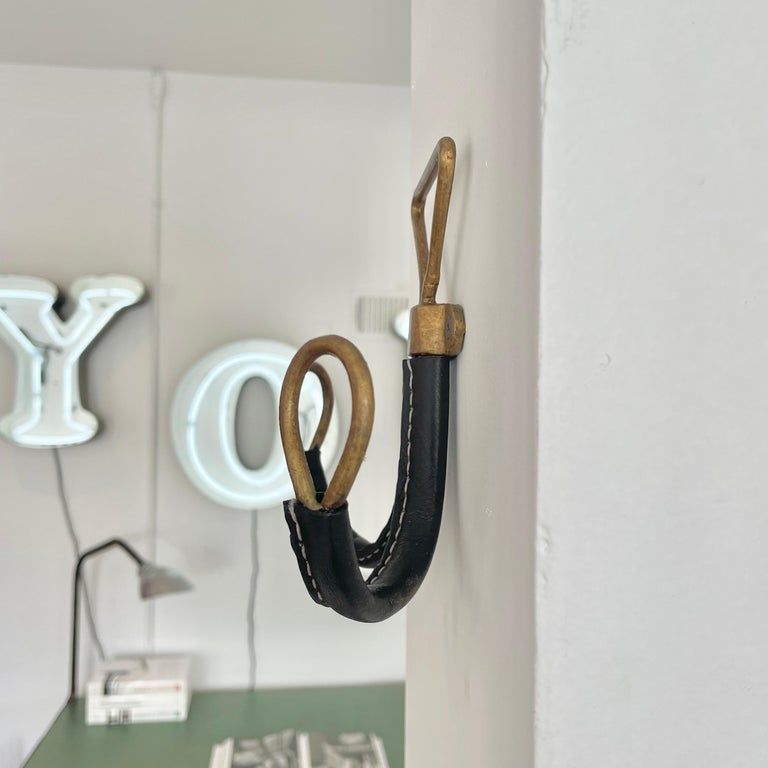 Jacques Adnet Style Leather Hook, 1970s France For Sale at 1stDibs