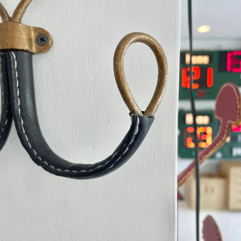 Jacques Adnet Style Leather Hook, 1970s France For Sale at 1stDibs
