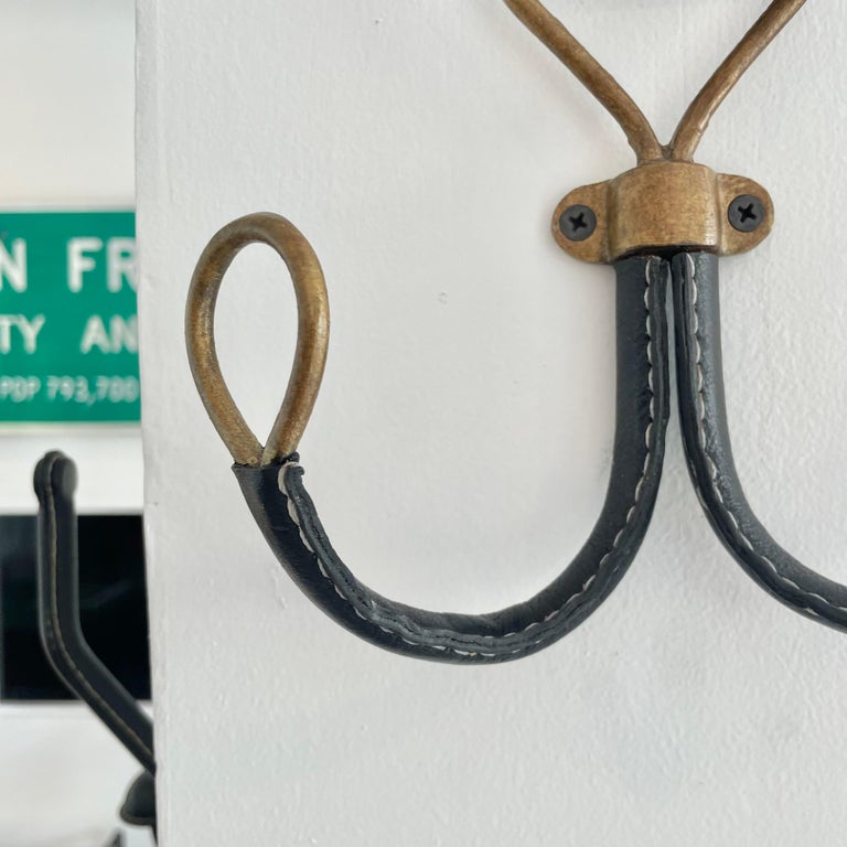Jacques Adnet Style Leather Hook, 1970s France For Sale at 1stDibs