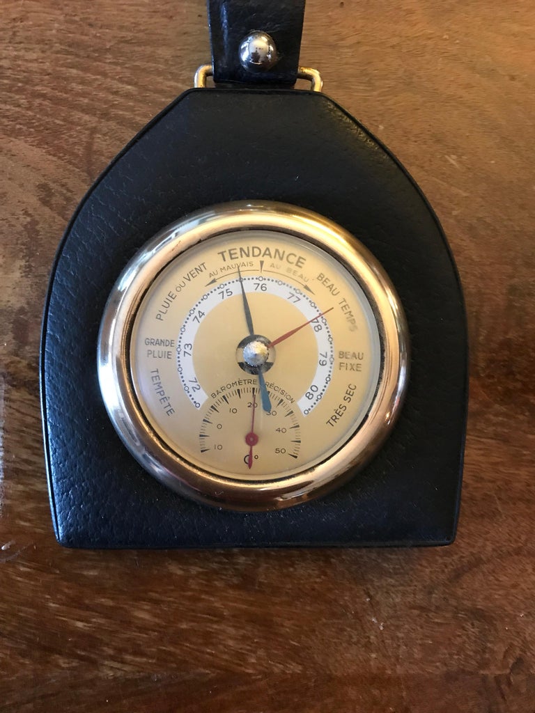 Jacques Adnet Style Mid-Century Modern Leather Barometer, France, 1950s ...