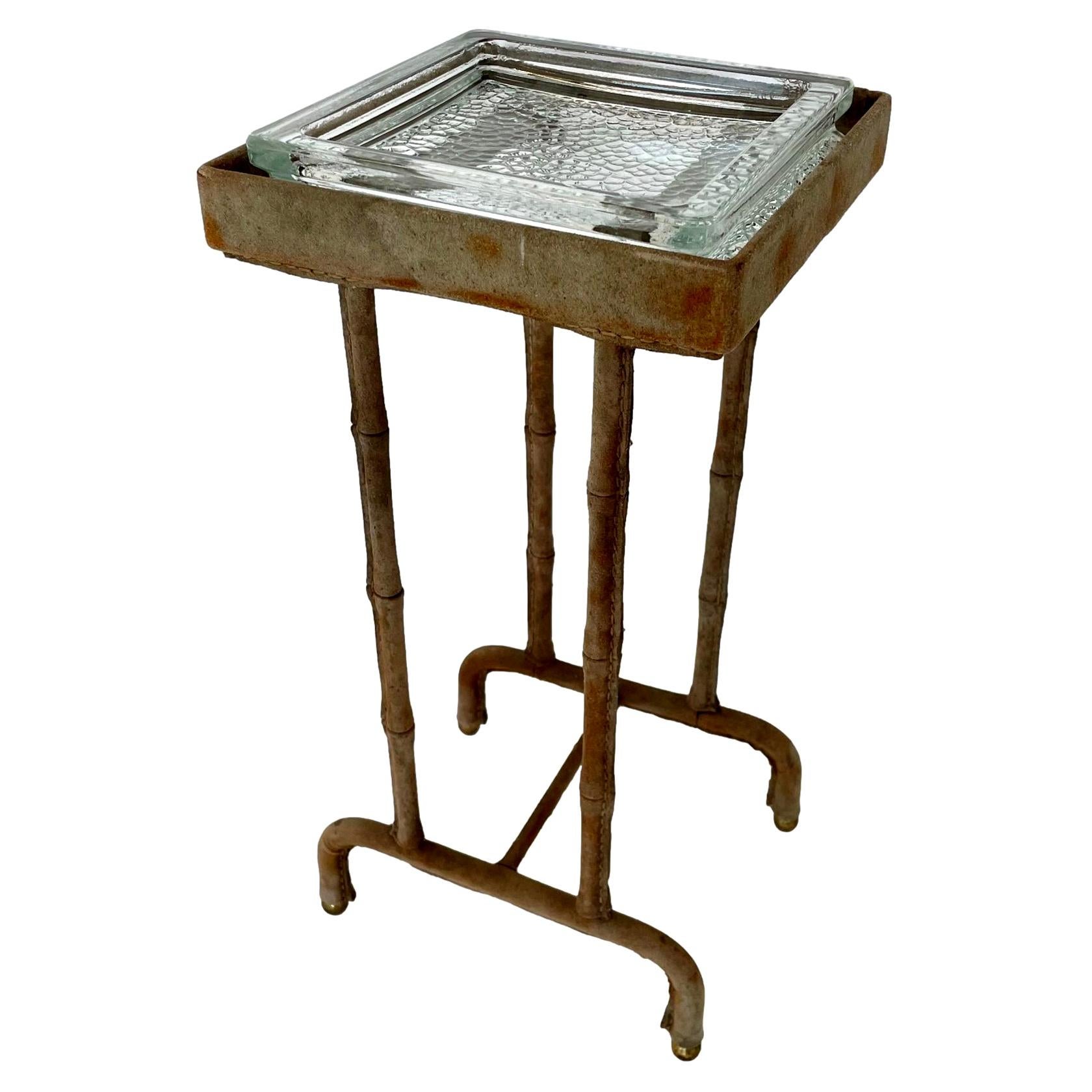 Jacques Adnet, Side Table Covered with Black Leather Saddle Stitched at ...