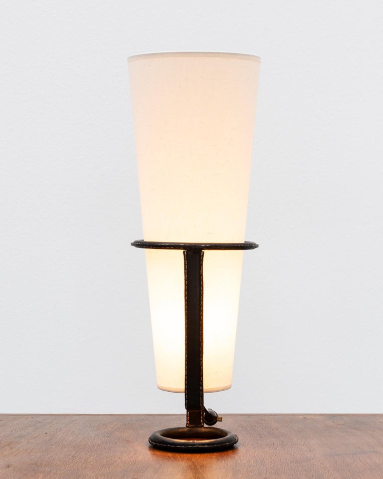 Jacques Adnet Table Lamp in Stitched Black Leather, France, 1950s at ...