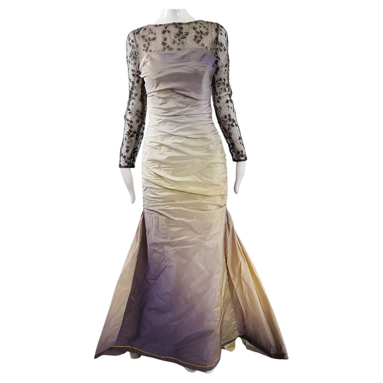 Jacques Azagury Vintage Ombré Silk Taffeta and Sequin Lace Evening Ball ...