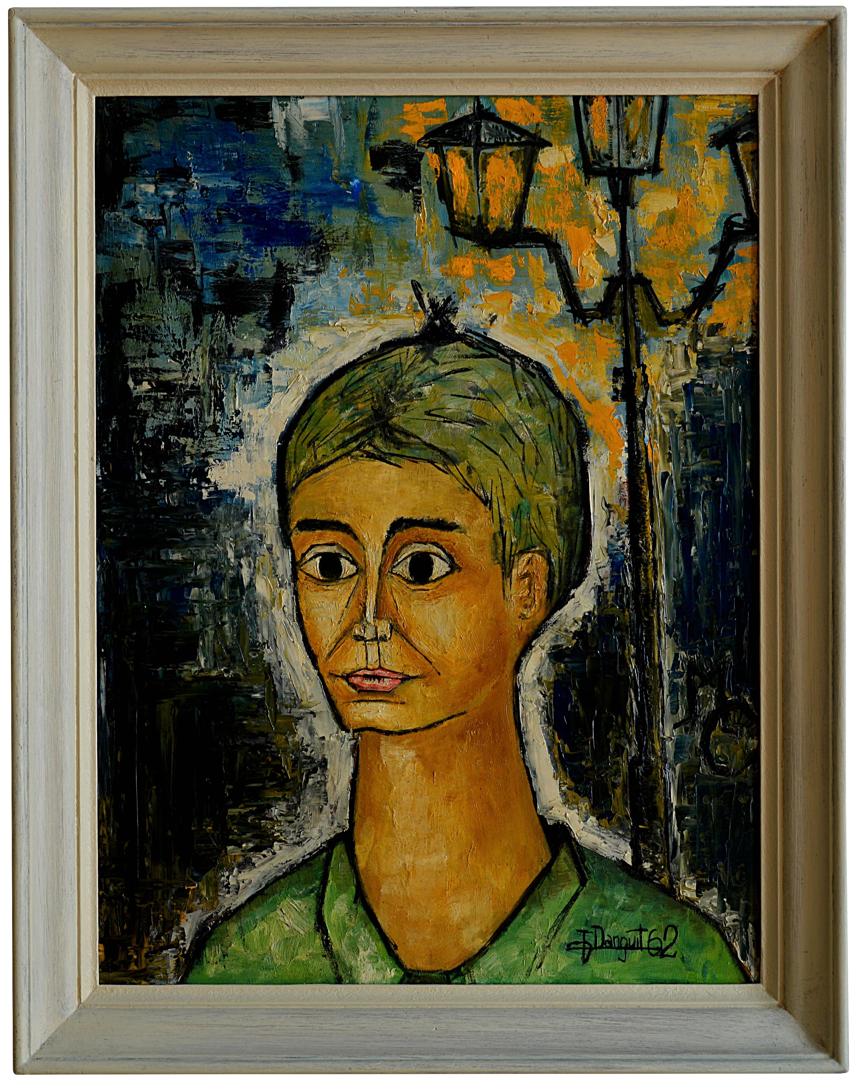 Stephen Basso - Red Winter, colorful double portrait oil on canvas For ...