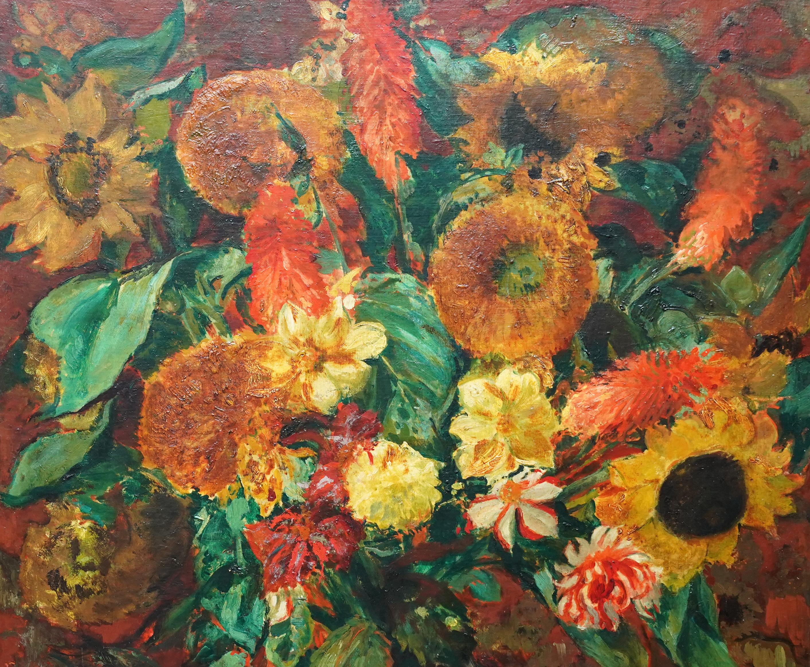 Jacques Emile Blanche - Arreglo floral con girasoles - Pintura al óleo ...