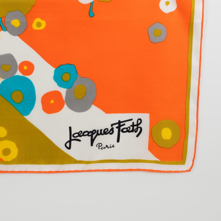 Jacques Fath Paris Silk Scarf Orange 1970s Floral Print at 1stDibs